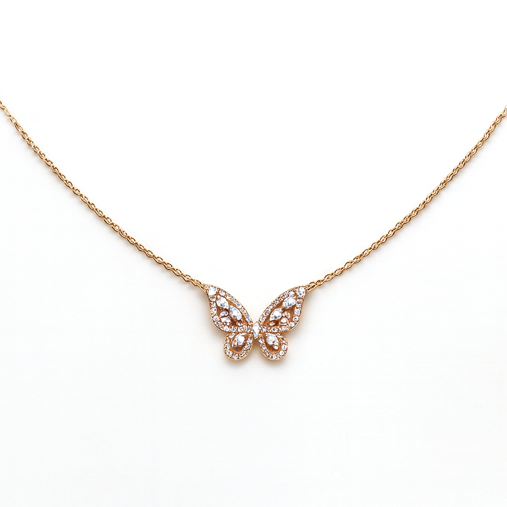 Butterfly Shape With Cubic Diamonds Pedant Necklace – ARISAA